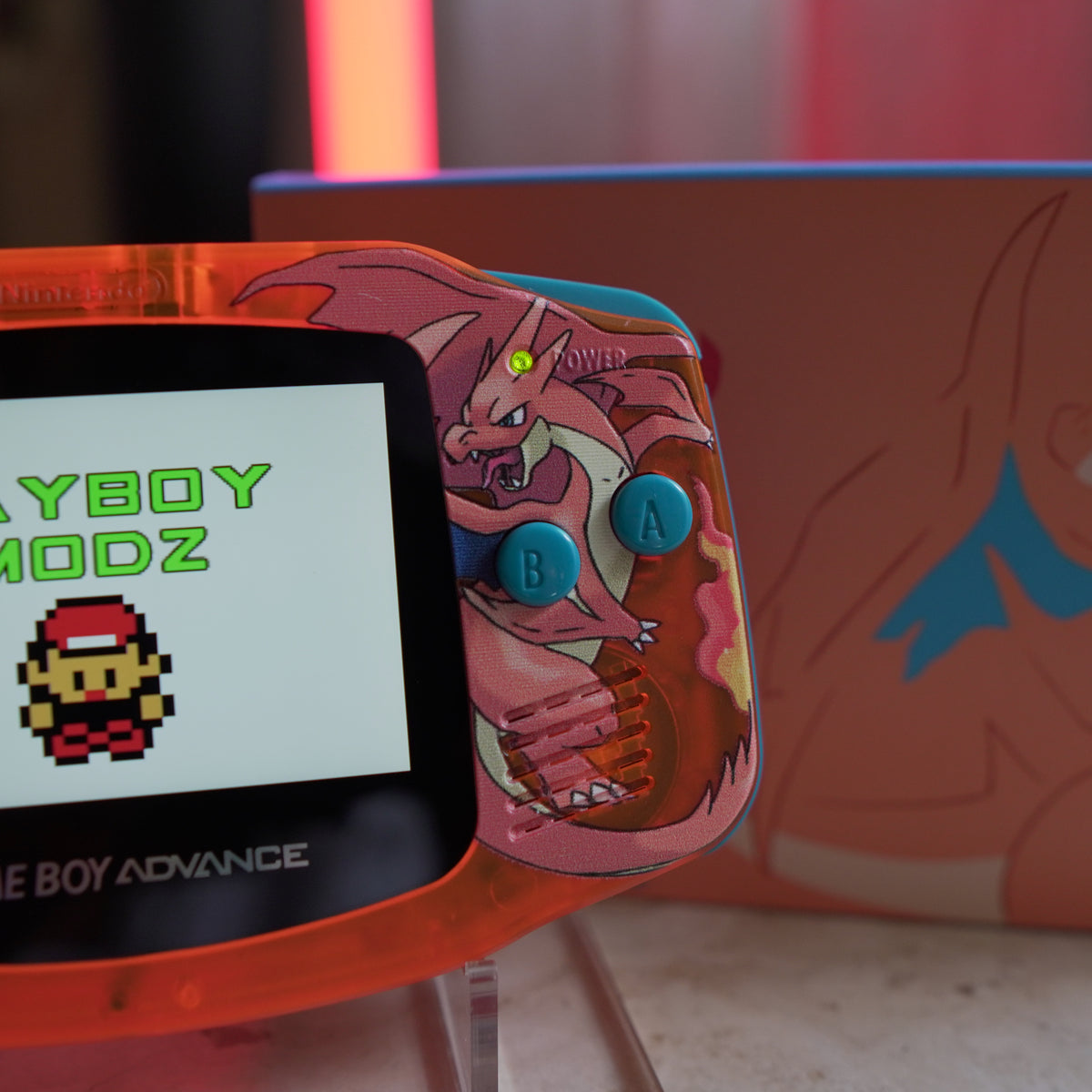 NEW MEGA-Charizard Themed GBA IPS Screen Mod w/Box! – JAYBOYMODZ