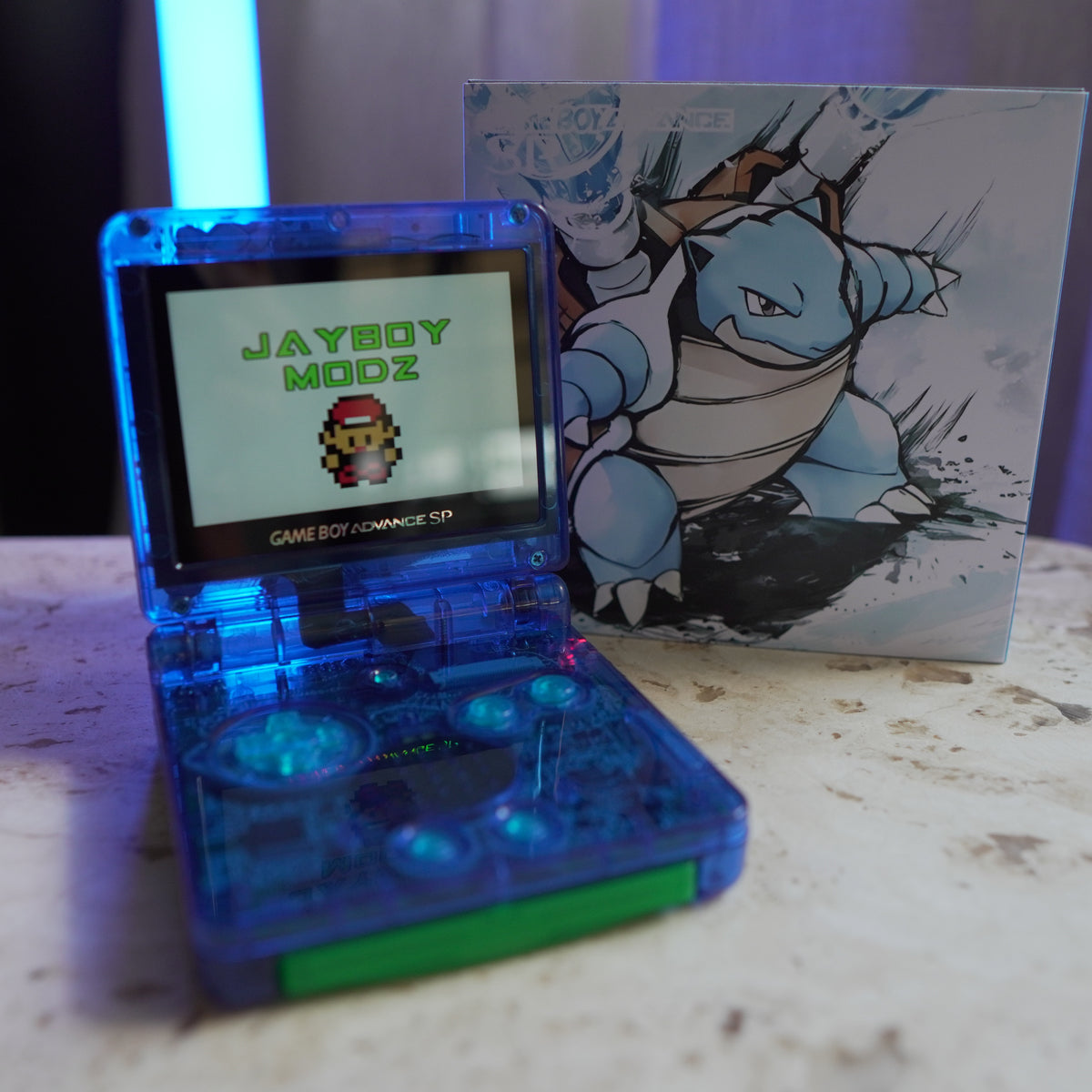 NEW BLASTOISE Themed GBA SP IPS Screen Mod w/Box! – JAYBOYMODZ